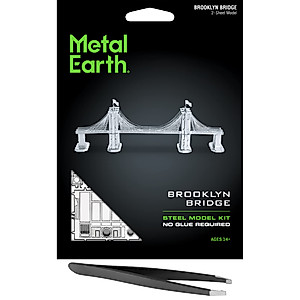 Fascinations Metal Earth Brooklyn Bridge 3D Metal Model Kit Bundle with Tweezers