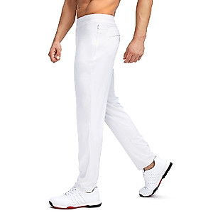 Pudolla Men's Golf Pants Stretch Sweatpants with Zipper Pockets Slim Fit Work Casual Joggers Pants for Men (White Medium)