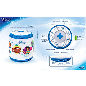 eKids Disney Bluetooth Storyteller with EZ Link, Night Light, Sleep Sounds, and Bedtime Stories for Kids, Designed for Fans of Disney Toys