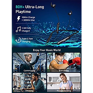 Alfox Bluetooth Headphones 80Hrs Playtime, Bluetooth 5.2 Earbuds Magnetic Auto On/Off, Wireless in-Ear Earphones with Mic, IPX5 Waterproof, USB-C Fast Charging, Lightweight Stereo Headset for Sport