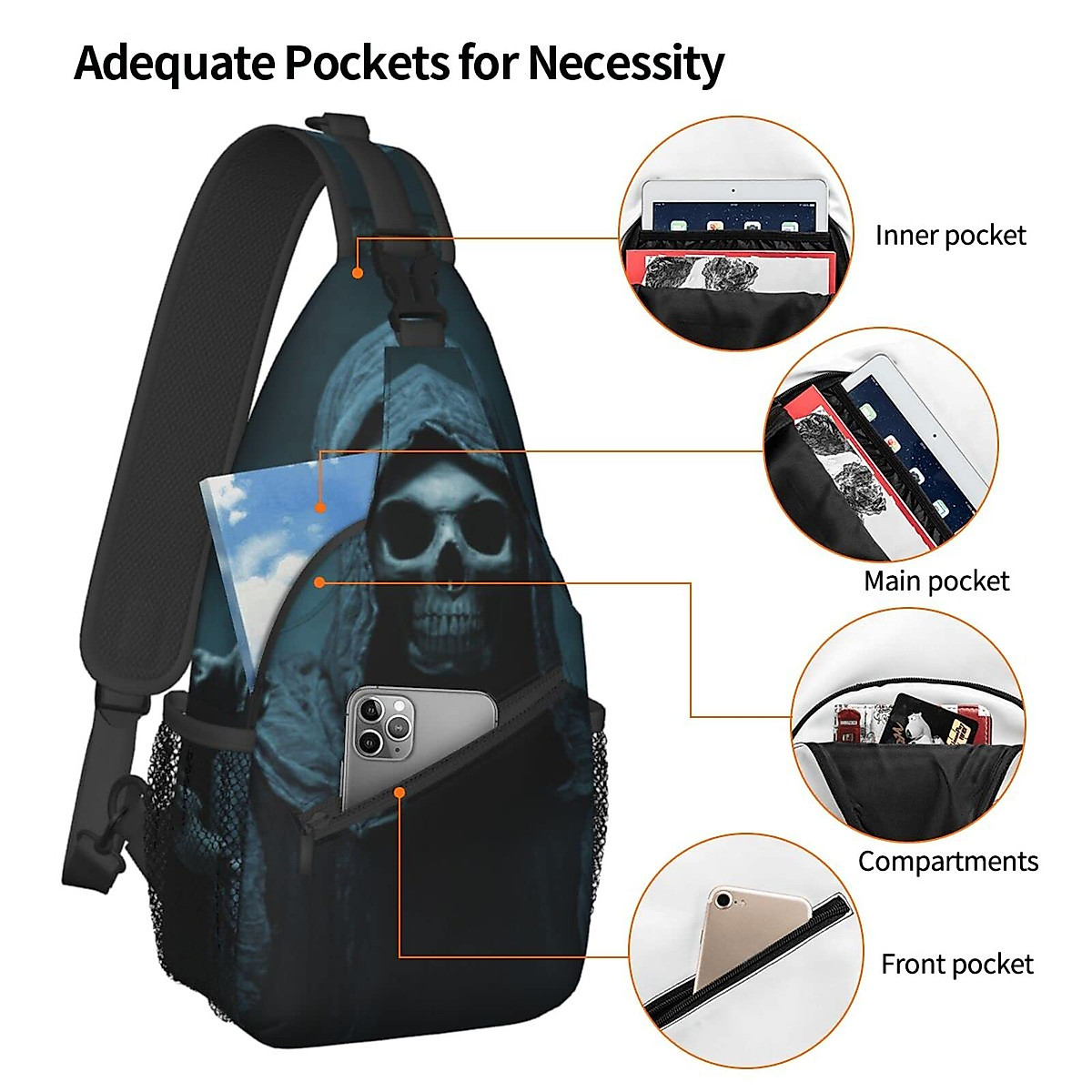 DZUAIKIT Sling Backpack Grim Reaper Reaching Print Crossbody Shoulder Sling Bag For Men & Women