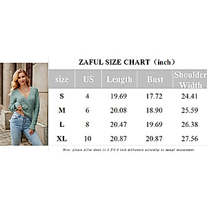 ZAFUL Women's V Neck Cable Knit Sweater Long Sleeve Ribbed Crop Tops Wrap Surplice Solid Casual Pullover Jumper