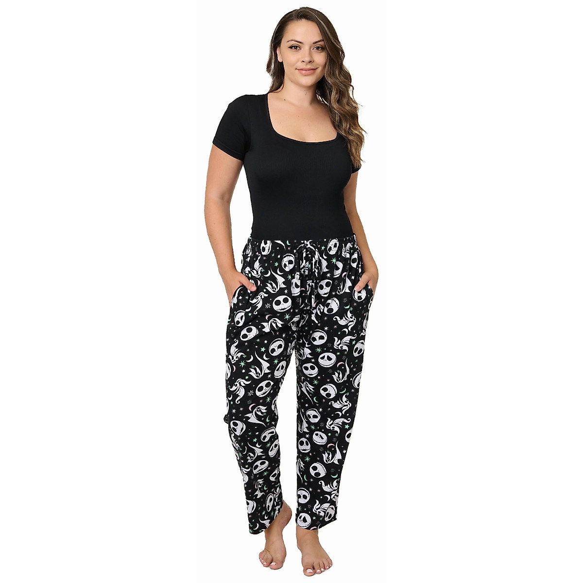 Disney Womens Lounge Pants Pajama Bottoms AOP (Jack Skellington & Zero, 1X)