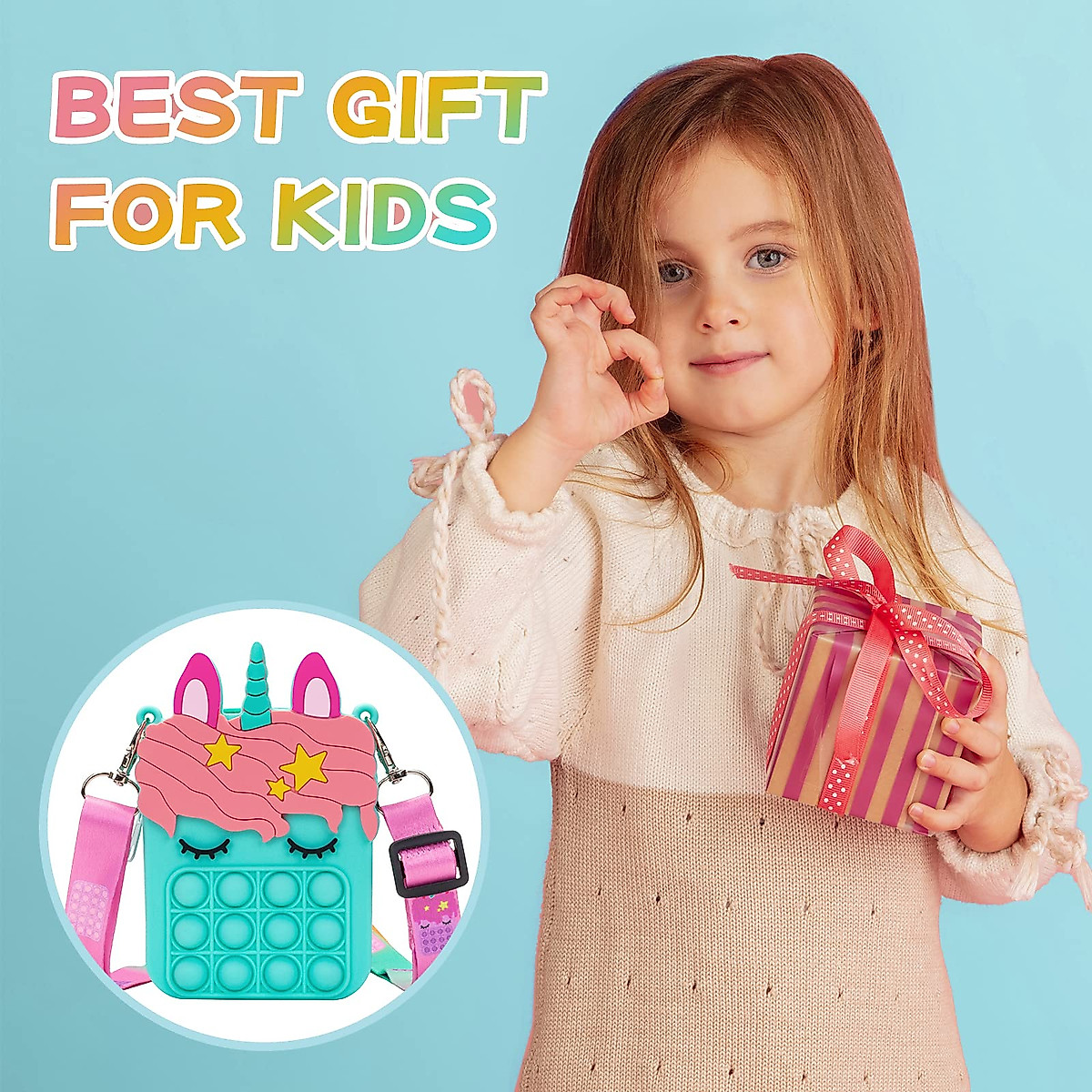 civan Mini Blue Pop Purse for Girls Crossbody, 2 in 1 Pop Bag Fidget Purse Toy Push Bubble Handbags, Silicone Sensory Toys Bag for Kids Birthday Gift Bag Toy Students Kids Present