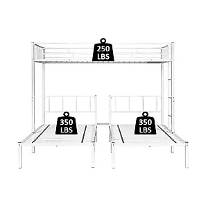 DEYOBED Twin Over Twin&Twin Metal Detachable Triple Bed Bunk Bed with Headboard for 3 Kids Teens