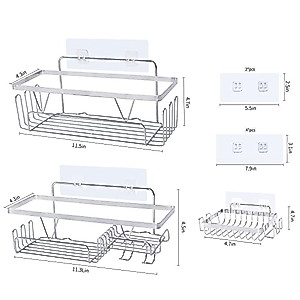 Meikeyi bathroom organizer shower caddy Shelf (2Pack) with1 Soap Dishes, No Drilling adhesive Stainless Steel bathroom Wall Mount shampoo holder storage