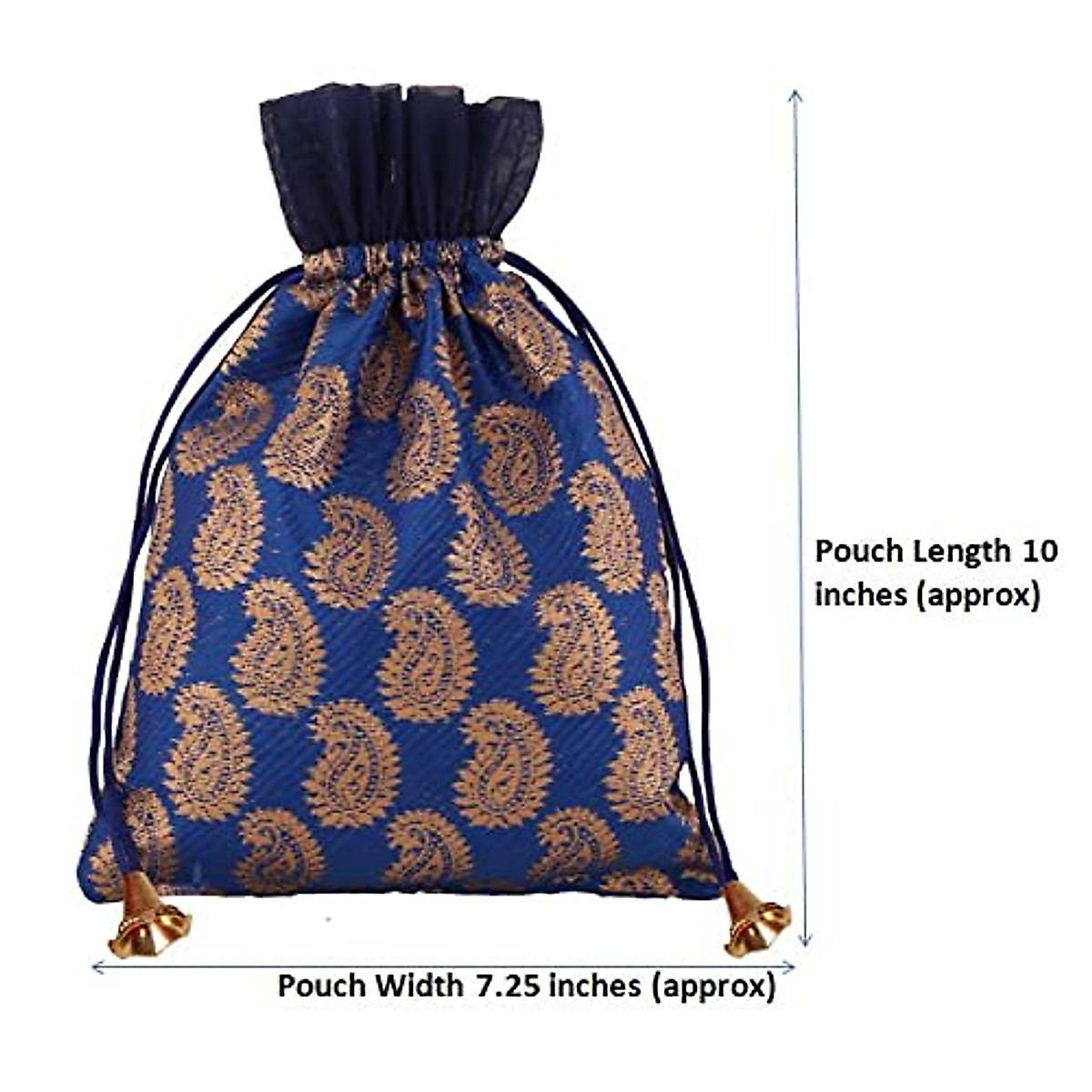 Touchstone Drawstring Bags Traditional Indian Handcrafted in Paisley Pattern Brocade fabric. Perfect for Gifts Jewelry Weddings Sweet Distribution Set of 9 Vibrant Multicolor Pouches Purses Potli.