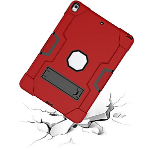 Jaorty Case for iPad Air 3 10.5" 2019,for iPad Pro 10.5 inch 2017 Case,3 in 1 Hybrid [Soft&Hard] Heavy Duty Rugged Stand Shockproof Anti-Slip Anti-Scratch Full-Body Protective Case,Red/Black
