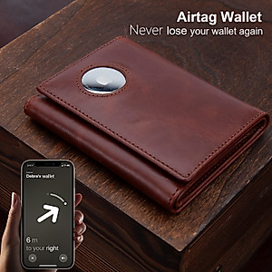 HLHGR Trifold AirTag Wallet Men,Wallet with Air Tag Holder Genuine Leather RFID Blocking Wallet for Apple Airtag Brown (Apple Airtag Not included)