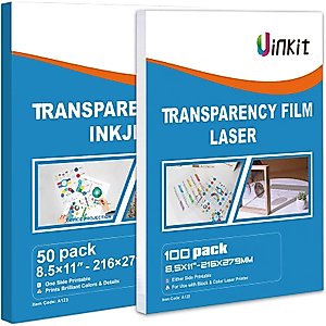 Uinkit 100Sheets Laser Transparency Film and 50 Sheets Inkjet Transparency Film Ohp Clear Overhead Projector