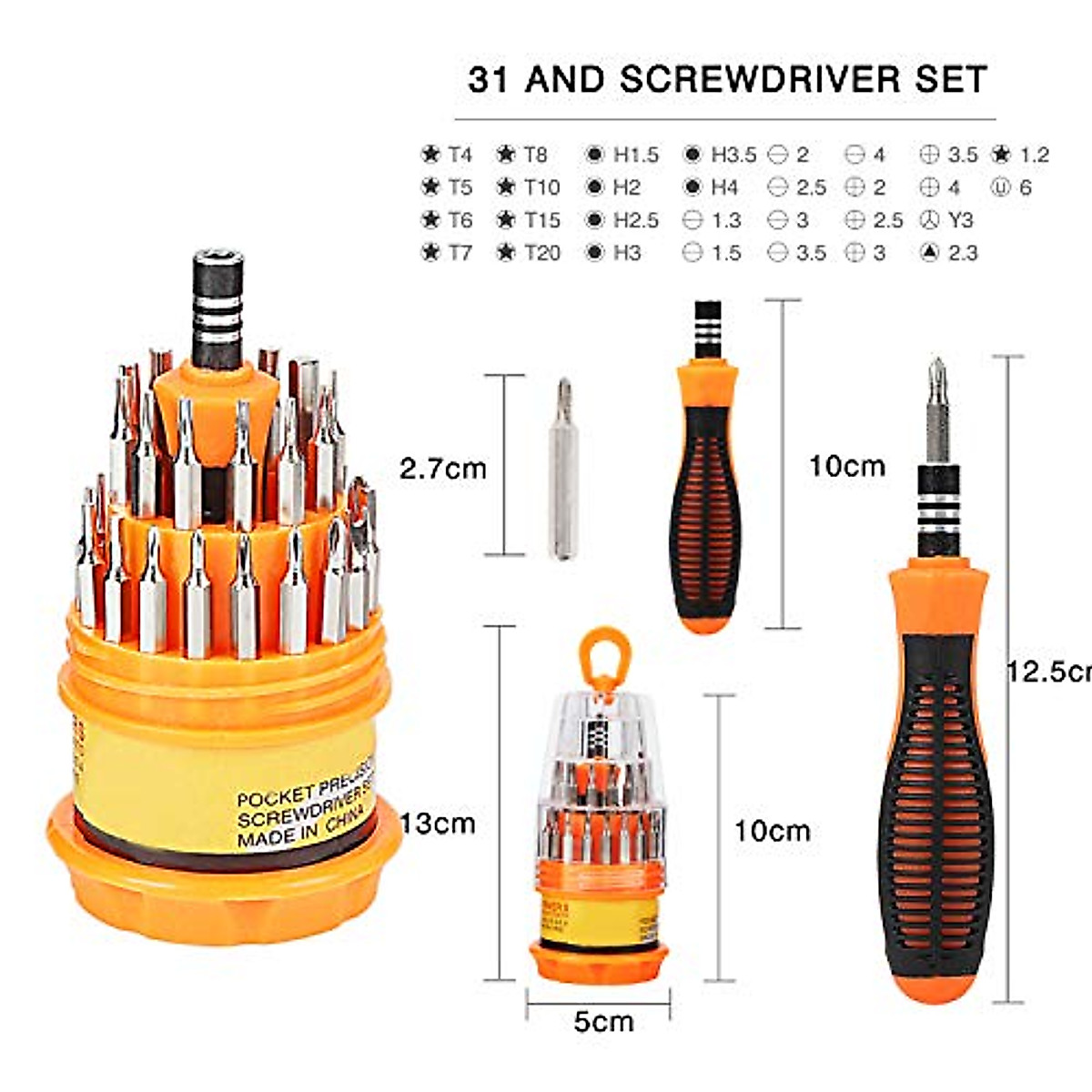 31 in 1 Magnetic Screwdriver Set with Non-Slip Handle, Small Screwdrivers Repair Tool Kit for iPhone, iPad, Computer, Watch, Glasses, Camera, Electronic