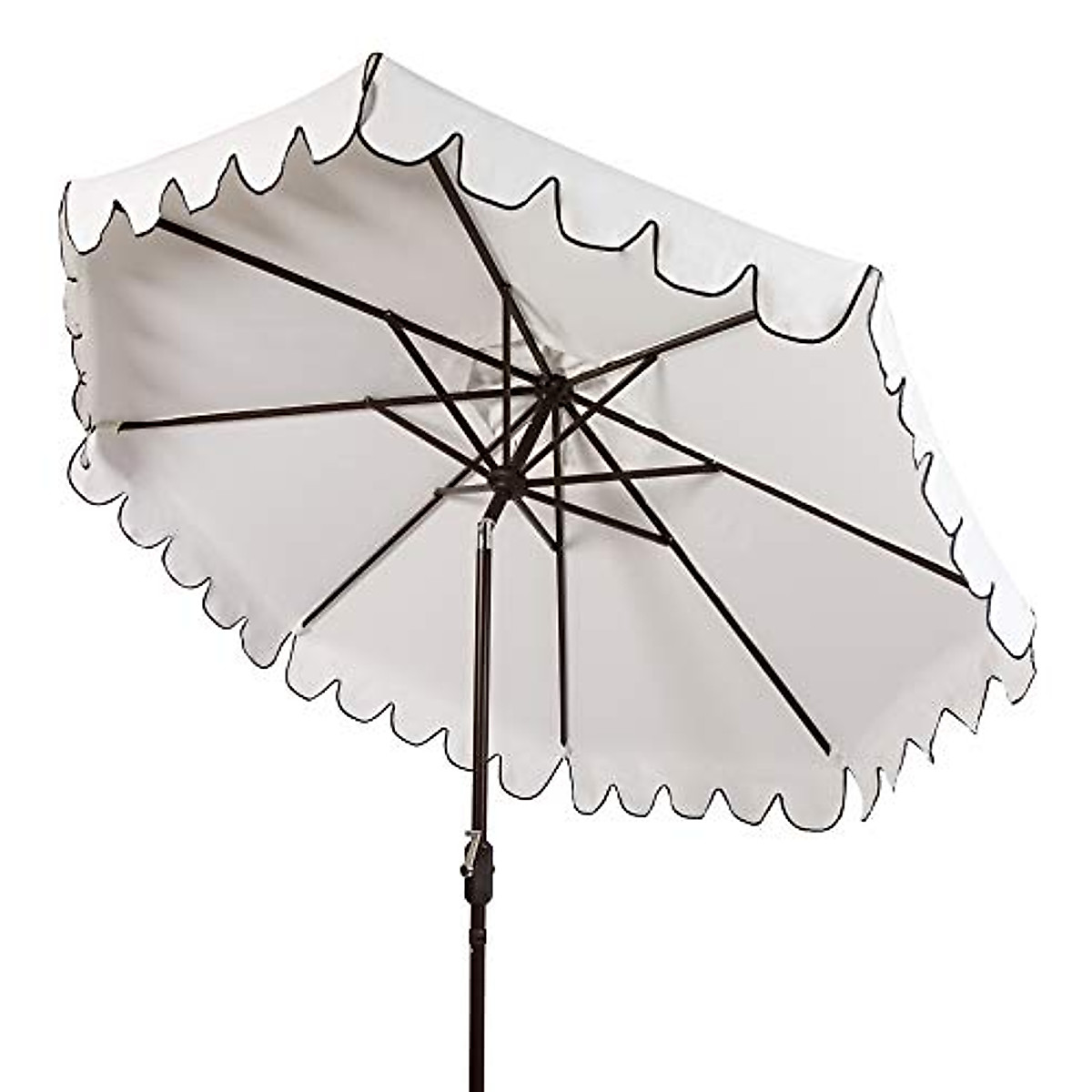 Safavieh PAT8010E Collection Venice White and Black Single Scallop 9Ft Crank Outdoor Push Button Tilt Umbrella