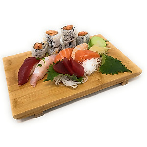 TJ Global Set of 2 Sashimi Sushi Bamboo Serving Geta Plates - Japanese Style Tableware Bamboo Sushi Board Cutting Tray (L9.4 x W5.9)