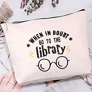 Literary Book Themed Zipper Pouch Canvas Pen Pencil Case Pouch Pen Organizer Bag Gifts for Book Lovers, Readers, Librarian and Bibliophiles (library bag)