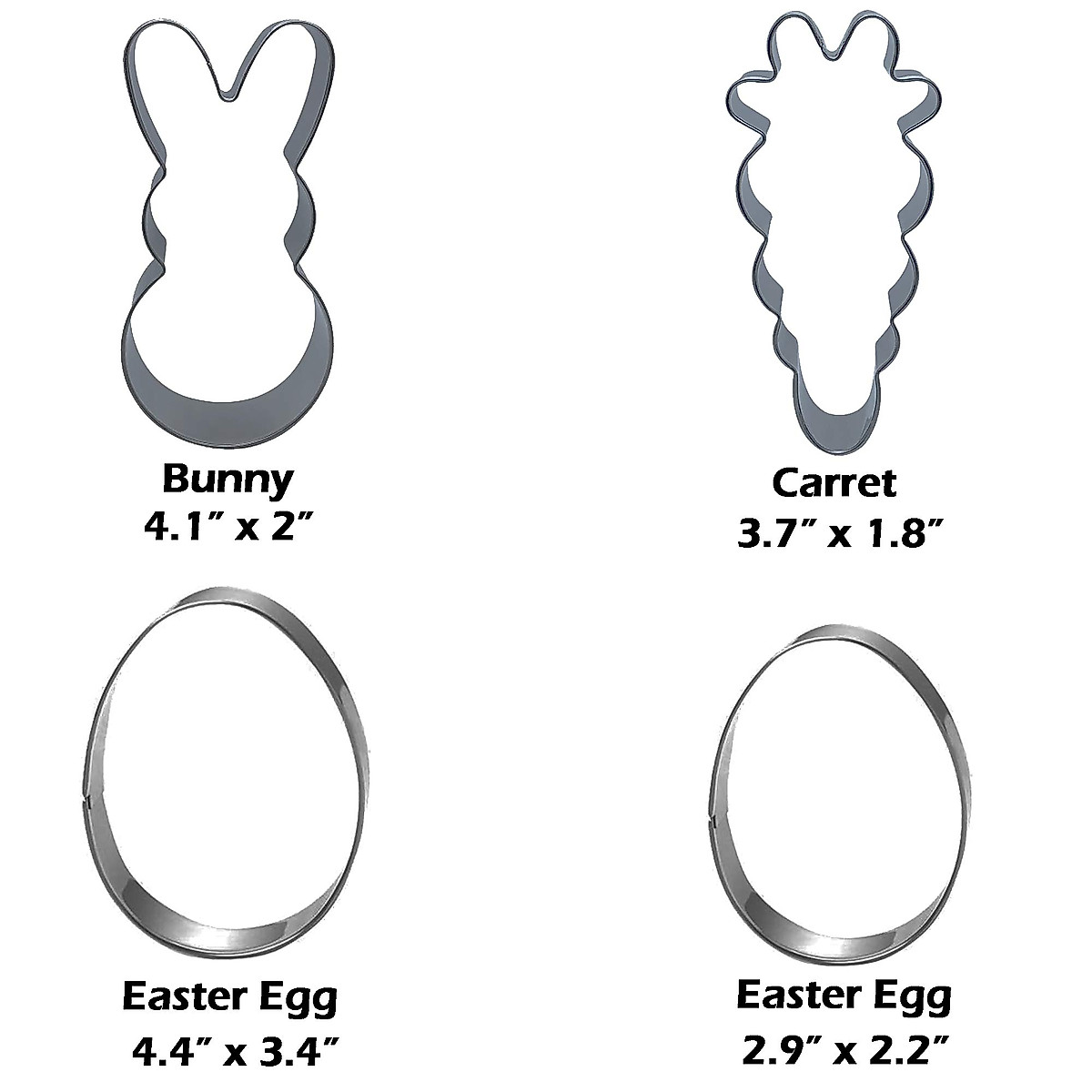 Bonropin Large 4PCS Bunny Rabbit Cookie Cutters Set With Bunny,Carrot,Large Egg,Middle Egg.
