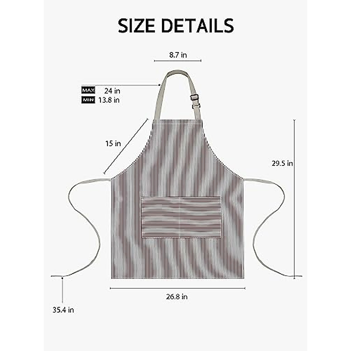 Syntus Kitchen Cooking Apron, 2 Pack Adjustable Bib Chef Aprons for Women Men with 2 Pockets, L-Black/Brown Stripes