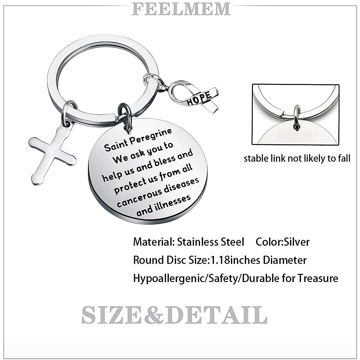 FEELMEM Patron Saint of Cancer Saint Peregrine Cancer Prayer Keychain Illnesses Cancer Survivor Gift Cancer Hope Gift