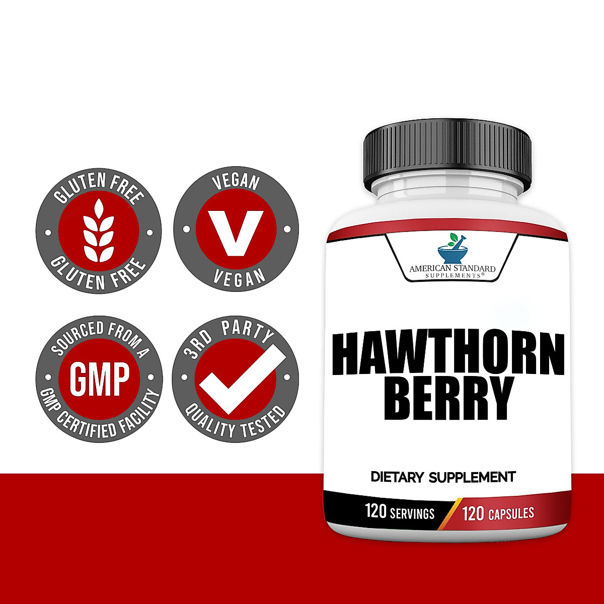 American Standard Supplements Hawthorn Berry, Made with Organic Hawthorn Berry Extract - Vegan, Gluten Free, Non-GMO, 120 Capsules, 120 Servings