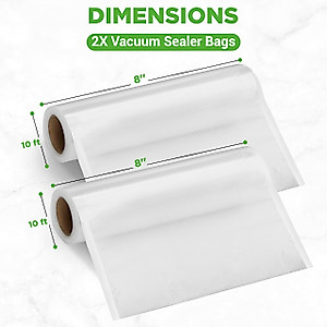 NutriChef Two 8" X10' 4 mil Commercial Grade Vacuum Sealer Food Storage Rolls | Create Your Own Size Bag, Brands, Clear