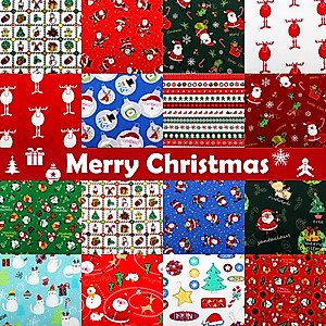 16 Pieces Christmas Fabric Fat Quarters Bundle Christmas Patterned Cotton Fabric Santa Claus Snowman Christmas Tree Print Quilting Fabric Cloth for Christmas Sewing Patchwork DIY Yard (10 x 10 Inch)