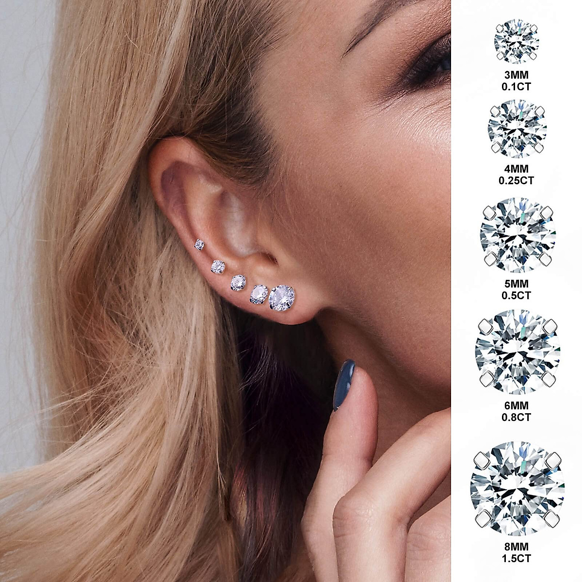 Cubic Zirconia Hypoallergenic Women's Earrings Men's Earrings Women's Earrings Cartilage Fashion Surgical Steel Screw Earrings 5 Pairs