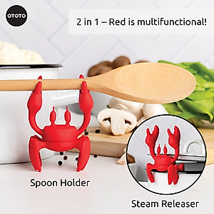 OTOTO Red the Crab Silicone Utensil Rest - Kitchen Gifts, Silicone Spoon Rest for Stove Top - Heat-Resistant Kitchen and Grill Utensil Holder - Non-Slip Spoon Holder Stove Organizer, Steam Releaser