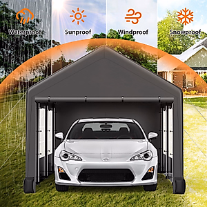 Carport 10x20ft Portable Garage, Heavy Duty Car Canopy with Roll-up Ventilated Windows & Side Doors, All-Season Tarp Car Port for SUV, Car, Truck, Boat