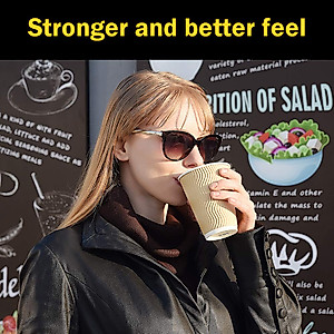 SPRINGPACK 12oz 100 Packs Insulated Kraft Ripple Wall Disposable To Go Paper Coffee Cups for Office Parties Home Travel Corrugated Sleeve Hot Drink Cups with Lids & Straws,100 Count 12 oz