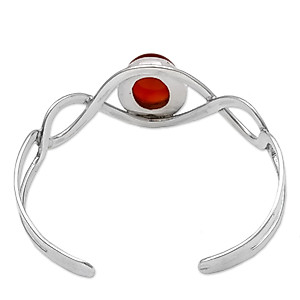 NOVICA Artisan Carnelian Cuff Bracelet and Sterling Silver from Indonesia Red Flame Birthstone [6 in L (end to End) x 1.1 in W] ' Dna in Scarlet'