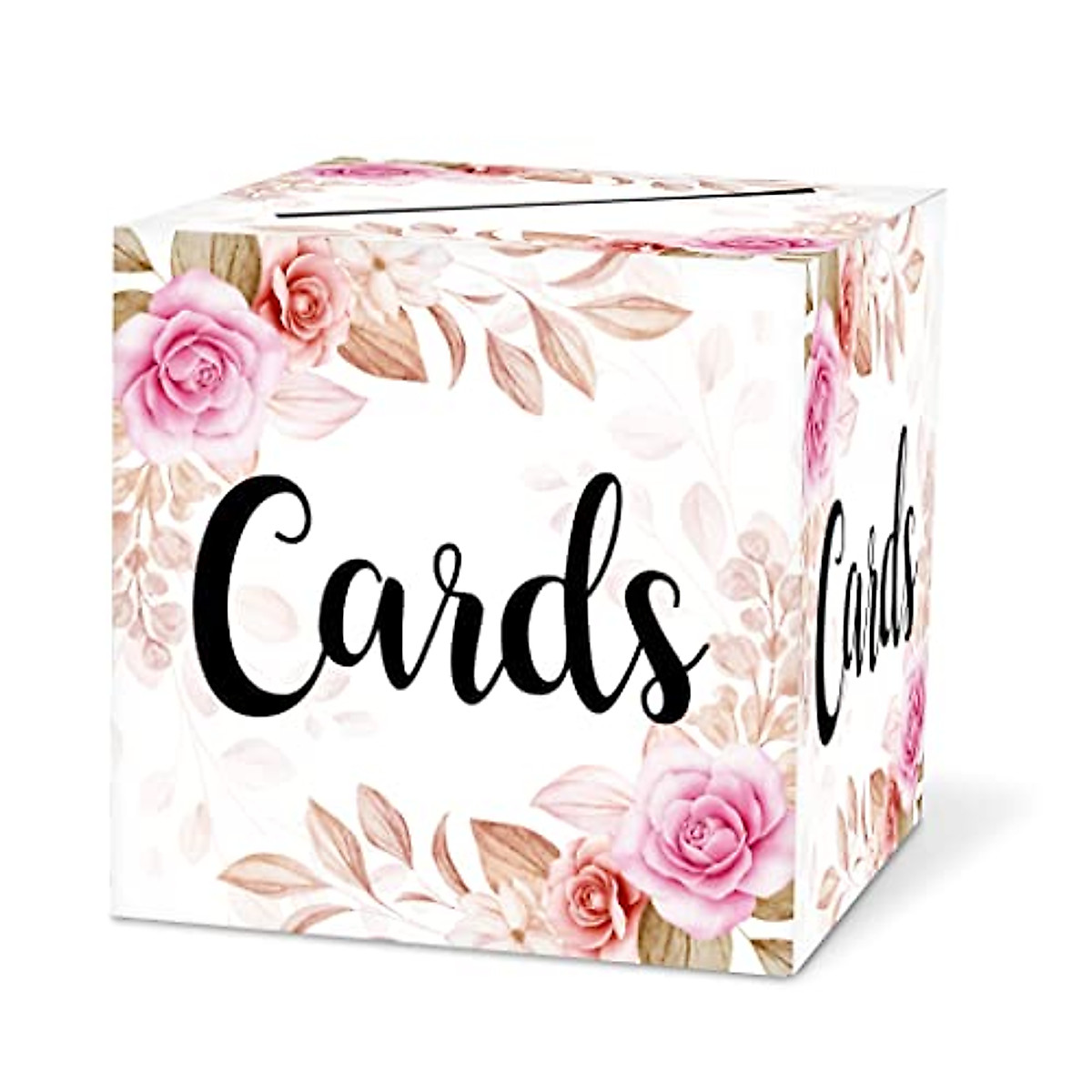 Pink floral Card Box – 8”8”8” Gift Or Money Box Holder for Wedding,Baby or Bridal Shower,Birthday, Graduation,Engagement, Party Favor, Decorations, 1 Set(hezi-A004)
