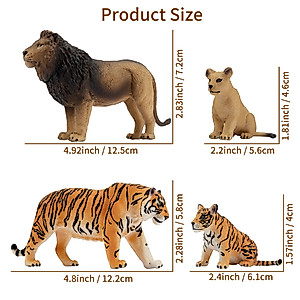 Toymany 8PCS 2-5" Plastic Jungle Animals Figures Playset Includes Baby Animals, Realistic Lion, Tiger, Cheetah, Leopard Figurines with Cubs, Cake Toppers Christmas Birthday Toy Gift for Kids Toddlers