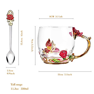 OEAGO Gifts for Mom Women Mothers Day Glass Coffee Enamels Mug Best Birthday Gifts for Her from Daughter Son Valentines Day Christmas Red Tea Cup with Spoon Set