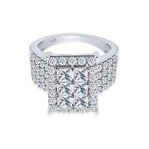 AFFY 5CTW Princess Cut And Round Simulated Diamond Cluster Engagement Ring In 14k White Gold Plated 925 Sterling Silver Jewelry Gift For Her Size-10