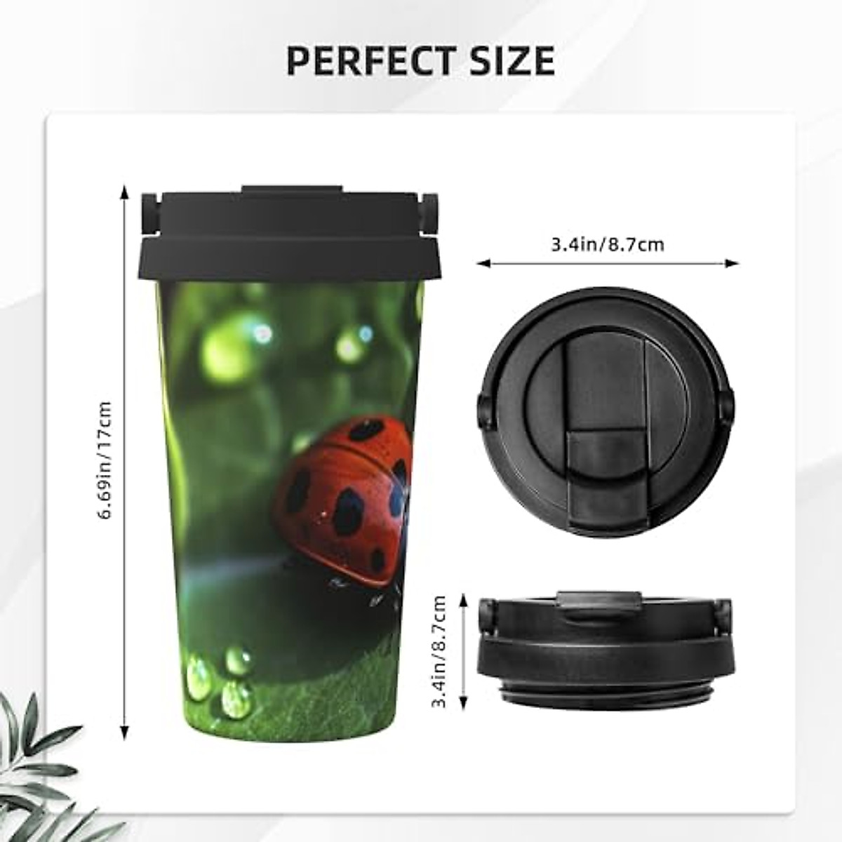 GTKSYNVE Reusable Coffee Mug with Lid and Handle, Little Ladybug Tumbler for Hot & Cold Drinks 16oz Stainless Steel Insulated Coffee Tumblers Double Wall Vacuum Thermal Cup