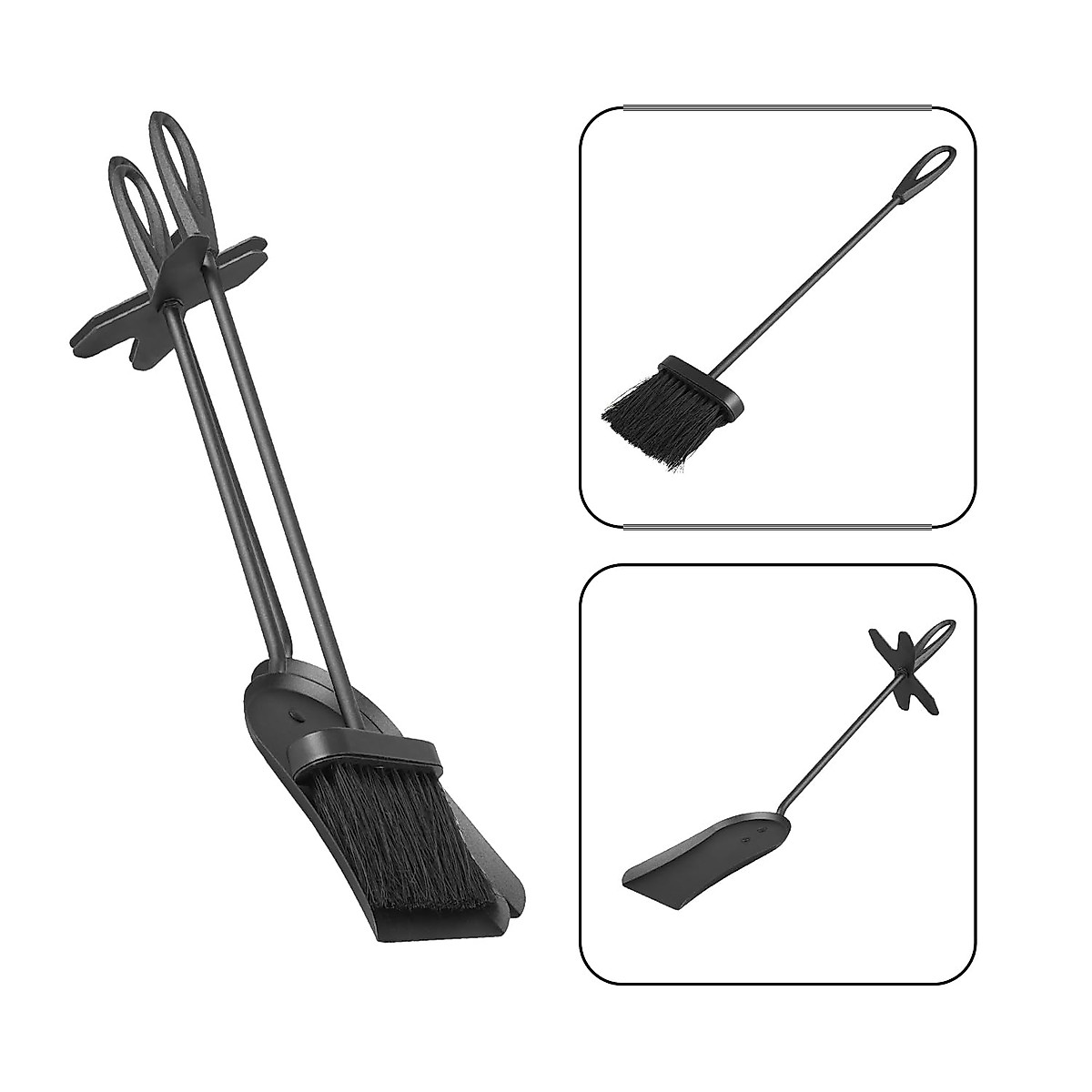VODA Black Hearth Tidy Set Fireplace Tool Set Coal Shovel Hearth Brush Set Metal Brush Pan Set