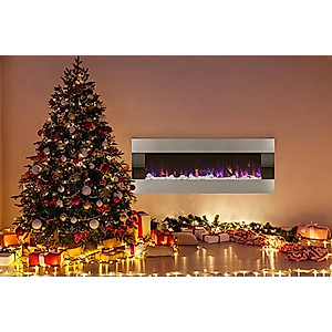 Electric Fireplace - 54 Inch Wall Mounted Fireplace Heater with Remote Control Adjustable LED Flame Color, Timer, and Heat by Northwest (Silver)