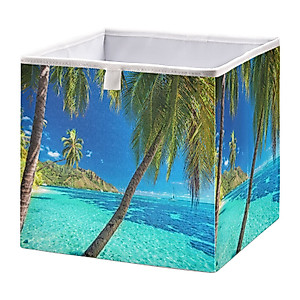 Kigai Collapsible Storage Baskets Tropical Beach Palm Trees Cube Storage Bins Baskets for Organizing Fabric Collapsible Storage Organizer for Bedroom Home Decor