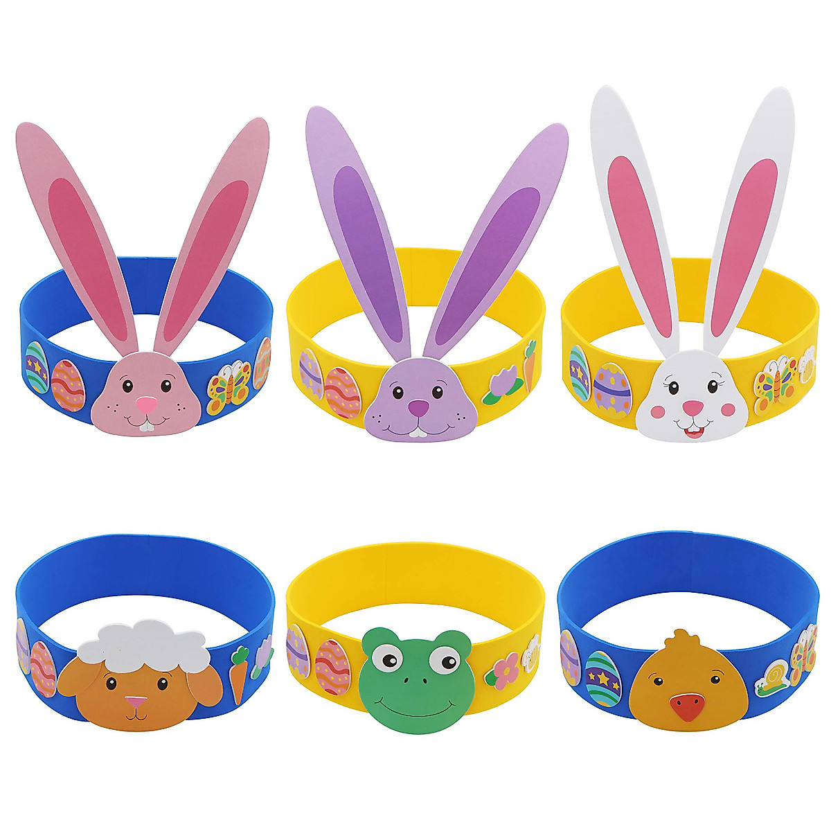 JOYIN 12 Pcs Easter Foam Headband for Easter Apparel Craft Kits with Rabbit Bunny, Chick, Frog, Lamb Headband for Hat & Mask Pretend Play, Dress-Up Party Accessory, and Theme Party