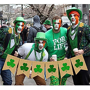 Glitter St Patricks Day Banner For Mantle - Shamrock Garland Banner, NO DIY Shamrock Decorations Rustic Clover Green Irish Garland Banner for Home Office Decor