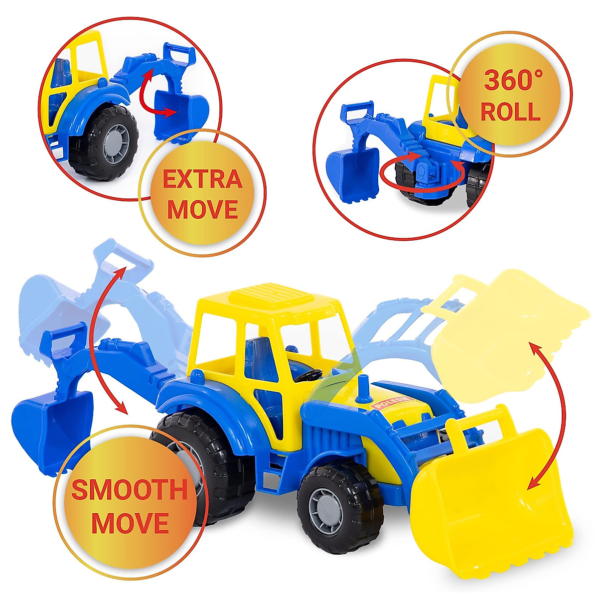 CO-T Excavator Toy for Boys - Backhoe Toy for Toddlers - Toy Bulldozer for Toddler - Toy Backhoe Sand Truck - Sandbox Toys by Polesie - Blue/Yellow Excavator Beach Toy