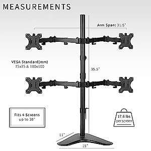 VIVO Quad 13 to 30 inch Monitor Free-Standing Mount, Fully Adjustable Desk Stand, Holds 4 Flat or Curved Display Screens, STAND-V004F