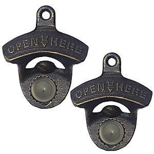 Jumiok Stainless Magnetic Wall Mount Beer Cap Opener Post Mounted Bottle Opener with Magnetic Cap Catcher Outdoor (Aged Bronze)