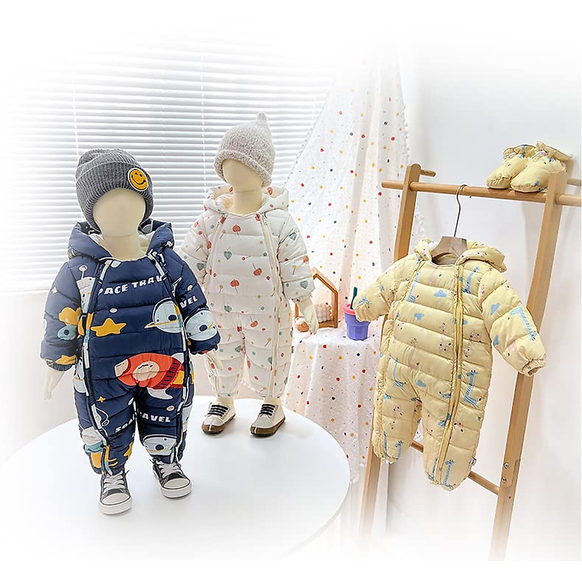 JunNeng Baby Toddler Thicken Fleece Lined Romper Snowsuit with Boots,Winter Cartoon Snow Wear Jumpsuit Outfit,Green Camo 3-6M