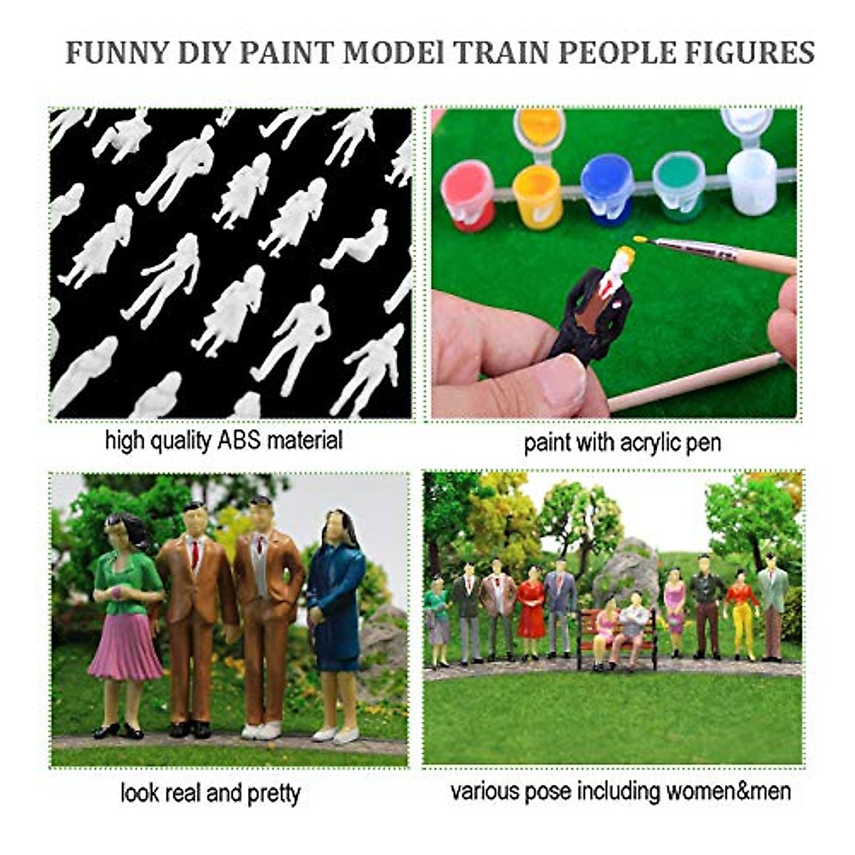 Fashionclubs 1:50 Scale Model People Unpainted Figures 100 Pieces Model Trains Architectural O Scale Standing and Sitting Little People Figures for Miniature Scenes, White Color