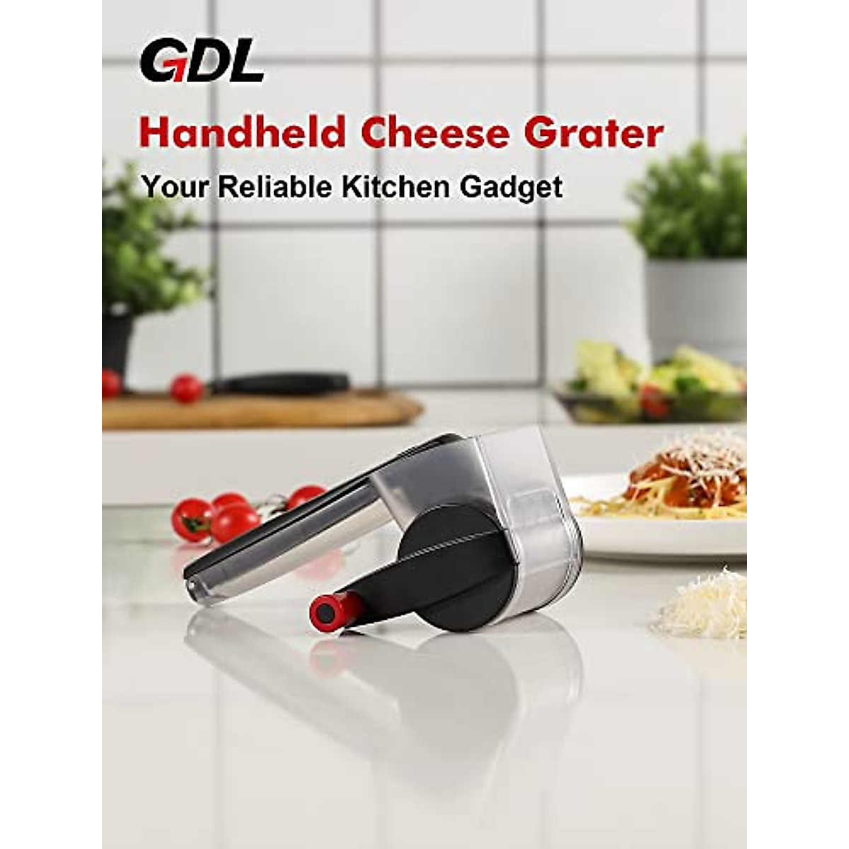 Rotary Cheese Grater, Handheld Cheese Grater for Kitchen, Dishwasher Safe Parmesan Cheese Grater with Stainless Steel Blade for Cheese, Nuts, Chocolate and More, Black