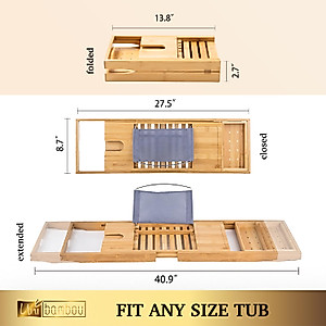 Bamboo Bathtub Caddy Tray for Luxury Bath, Expandable Bath Tray for Tub with Book and Wine Holder- Gift Idea for Loved Ones