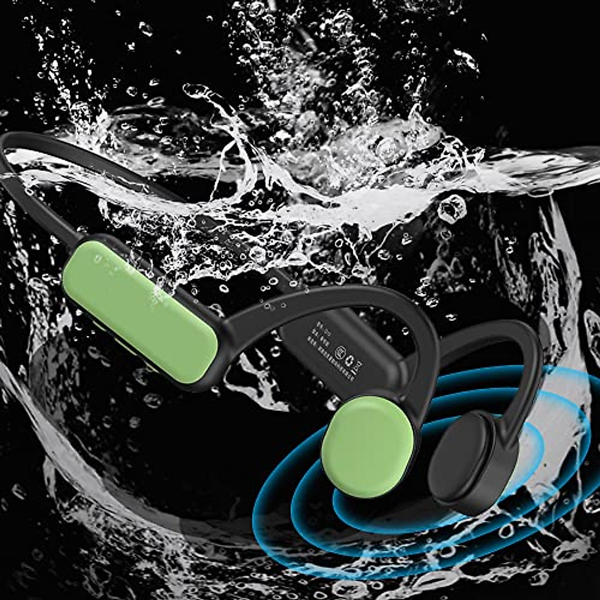 AYI Swim Headphones True Bone Conduction Open Ear Headset MP3 Player Built-in 16G Memory IP68 Underwater Waterproof Stereo Bluetooth Earphone for Driving Bicycling Running Skiing-Green