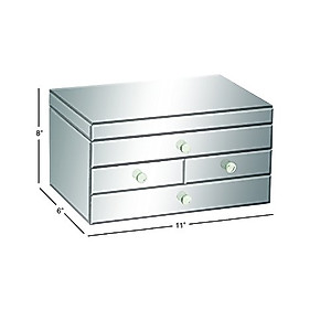 Deco 79 Glass Mirrored 4 Drawer Jewelry Box, 11" x 9" x 6", Silver