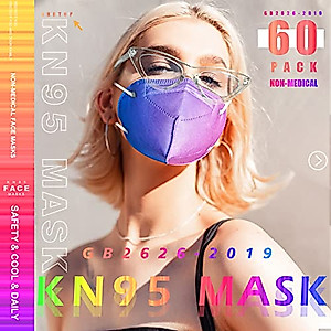 KN95 Face Masks, 60 Pack Individually Wrapped KN95 Masks, 5 layer Colorful Face Mask for Adults Women Men