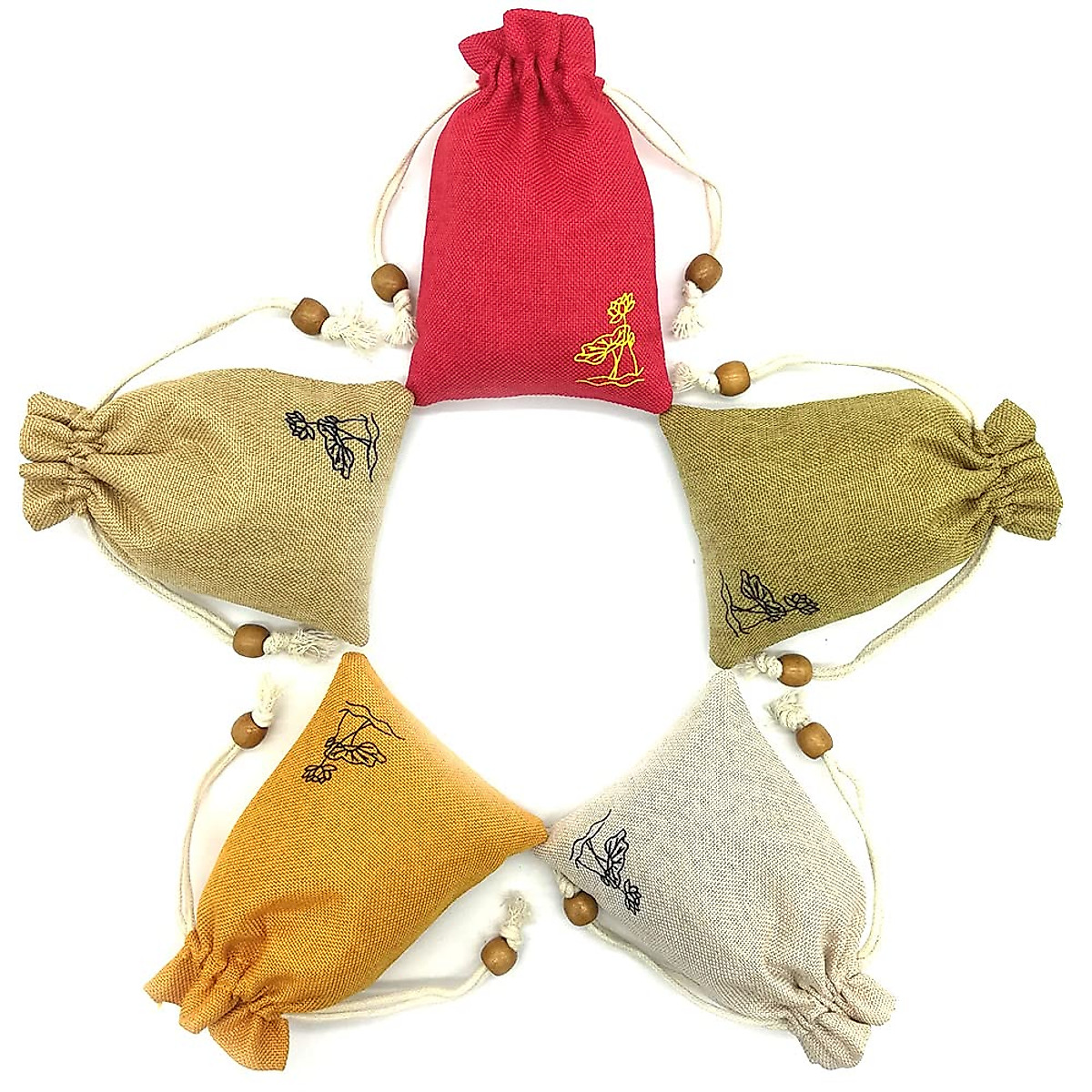 NHW 15 pieces of 3.9 inches x 5.5 inches mixed lining drawstring linen gift bags lotus pattern jewelry bags can be used for DIY crafts wedding supplies candy bags and party supplies (red)